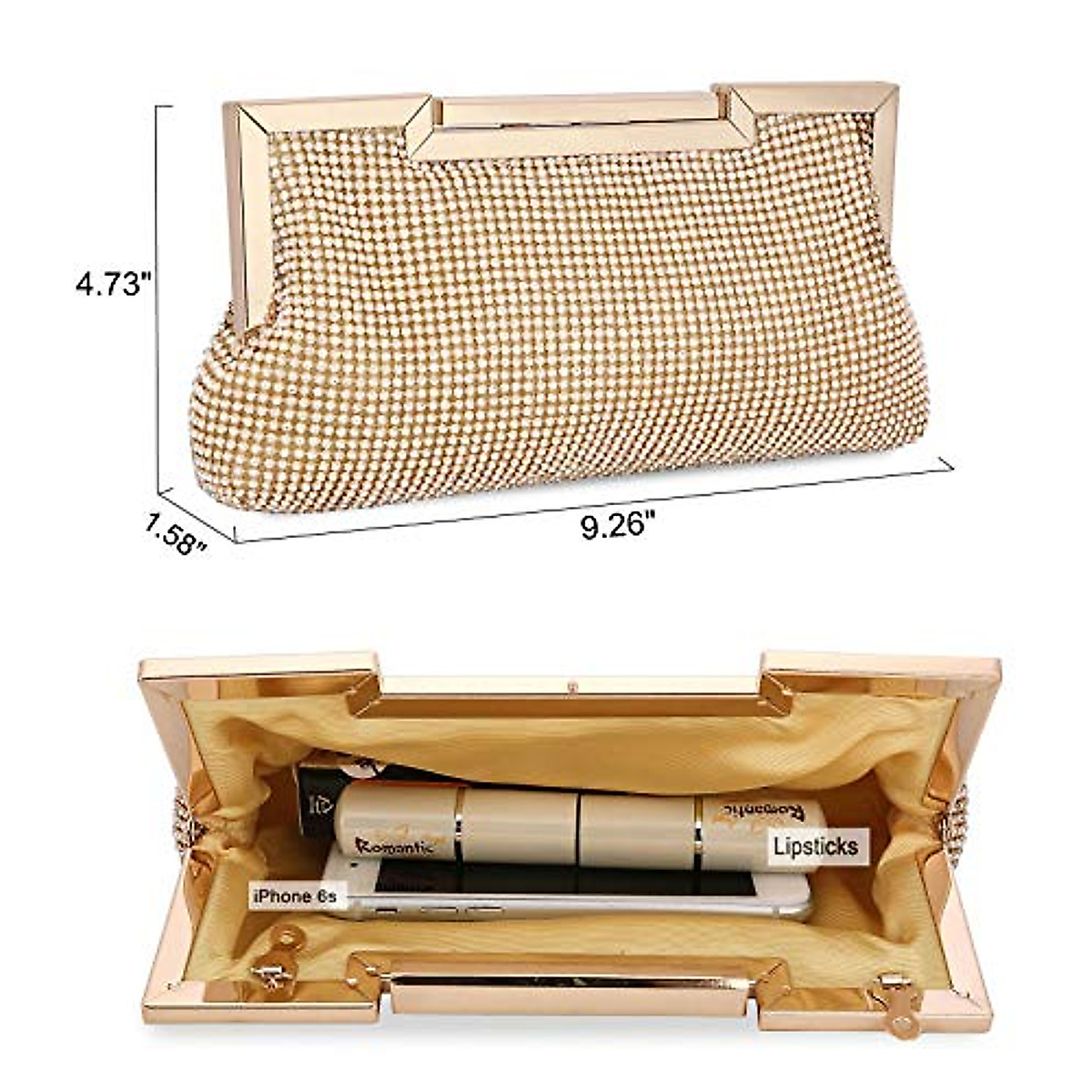 Selighting Women's Rhinestones Crystal Evening Bags Clutches Formal Wedding Clutch Purse Prom Cocktail Party Handbags (One Size, Gold)