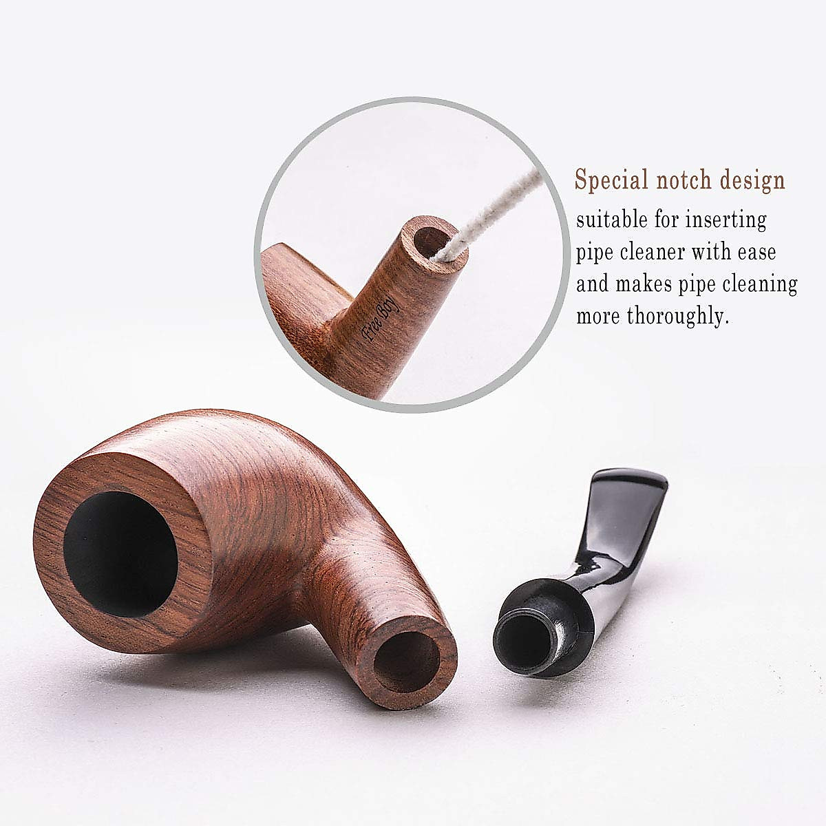 Free Boy Tobacco Pipe Handmade Wooden Bent Tobacco Pipe with Accessories