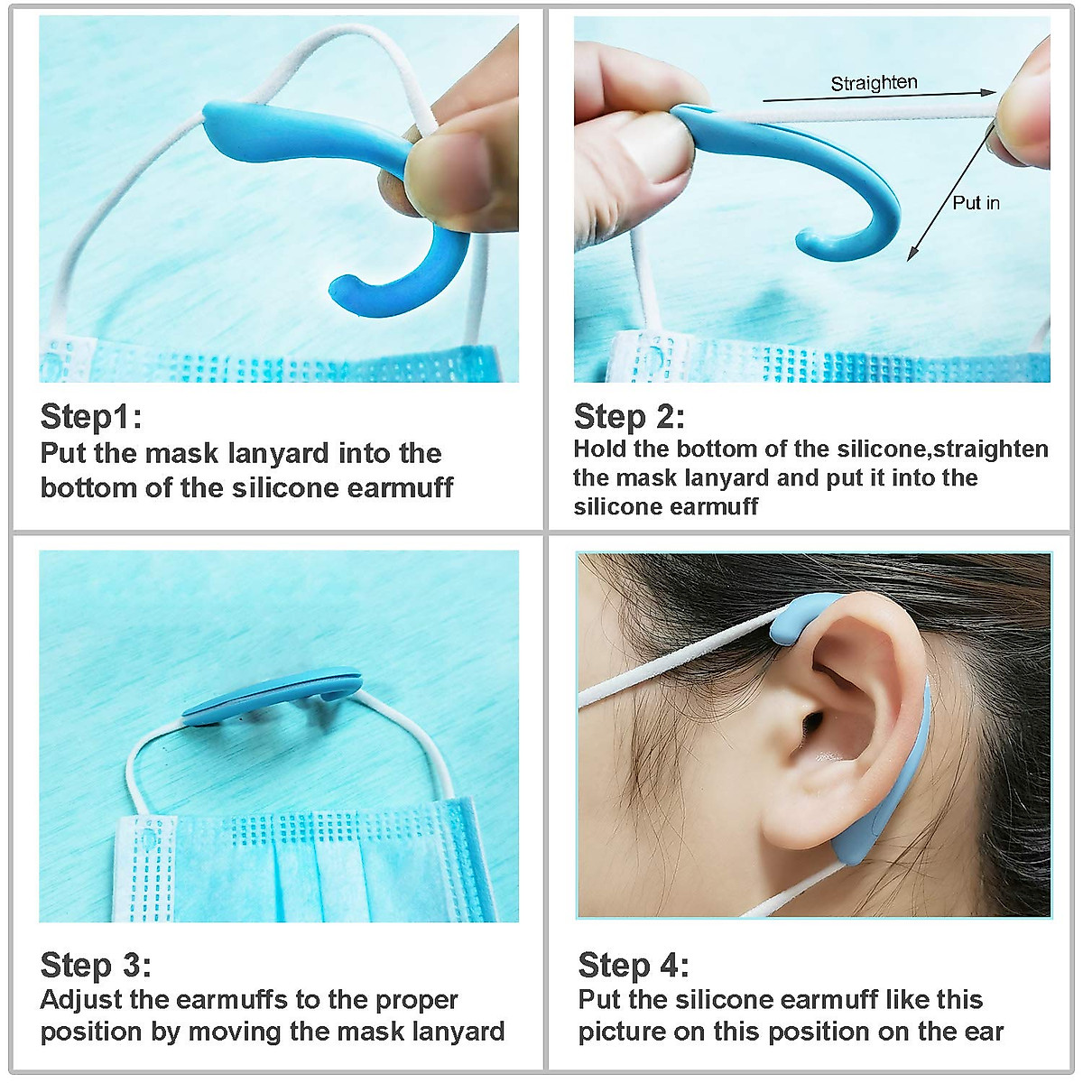 OKAICEN Soft Silicone Earloop Ear Protector Relieve Ear Discomfort Anti-Slip Silicone Earmuffs(Multiple Colour,5 Pairs)