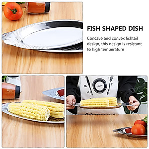 Cabilock Meat Cutting Board 3pcs Fish Platter Stainless Steel Steamed Fish Plate Fish- shaped Plate Snack Appetizer Storage Tray for Home Restaurant Kitchen- 34cm Toddler Meals