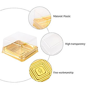 Chocolate Covered 50pcs Golden Mini Cake Boxes Clear Cake Box Macaron Boxes Square Dessert Boxes Moon Cake Box Packaging 5. 5 X 5. 5 X 4cm/ 2. 16 X 2. 16 X 1. 57inch Cupcake Boxes