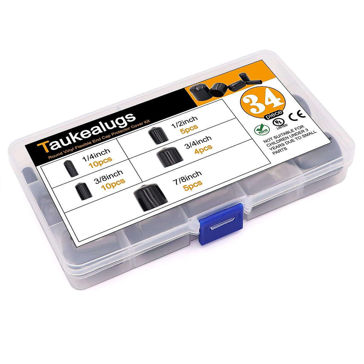 34pcs Black Pipe Post Bolt Screw Rubber Thread Protector Cover Vinyl Tube End Caps,Assorted 1/4-inch to 7/8-inch-5 Sizes