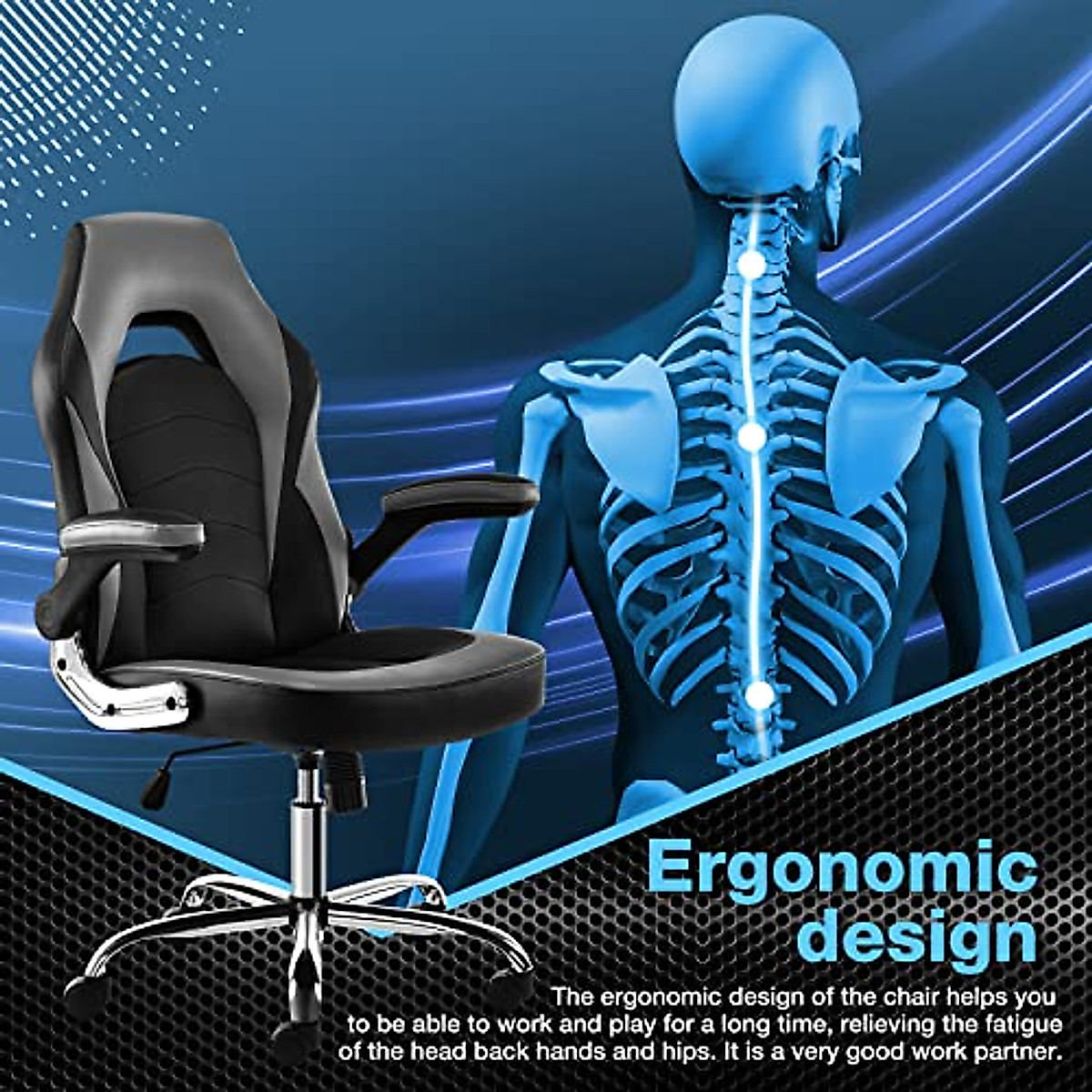 JHK Gaming Chair-Ergonomic Office, Light Grey