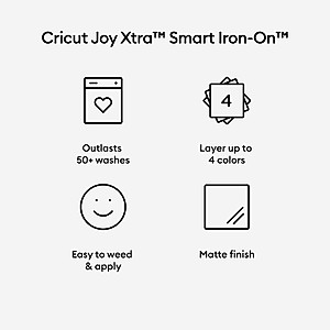 Cricut Joy Xtra Vinyl Iron On Smart Vinyl for Shirts, Apparel, Backpack & Décor, Quick Matless Cutting, Apply on All Surfaces, Outlast 50+ Washes, Measuring 9.5 in x 24 in, White