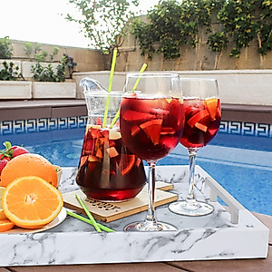 YAMILAN-17 x12 Serving Tray with Gold Polished Metal Handles,Decorative Tray for Coffee Table,Ottoman Tray for Living Room,Modern Elegant Rectangle Leather Trays for All Occasions/White Marble