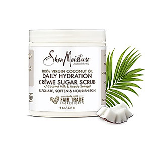 SheaMoisture Daily Hydration Crème Sugar Scrub Care for Dry Skin 100% Virgin Coconut Oil Acacia Senegal Exfoliating Scrub, Coffee, 8 Oz