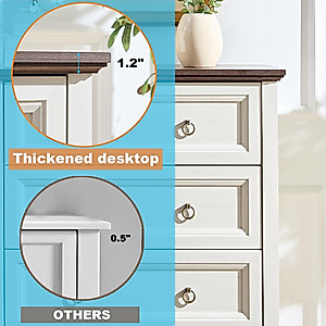 OKYCI Farmhouse 6 Drawer Dresser for Bedroom, Double Wood Chest of Drawers with 1.2" Thickened Top - 54" W x 31.5" H, Antique White