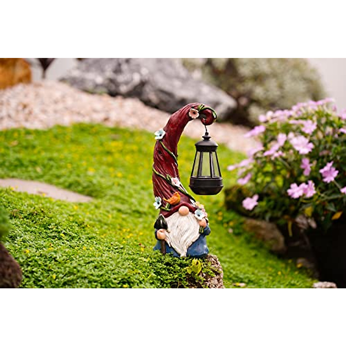 Pohabery Gnome Garden Decor Statue Solar Gnomes Decorations for Yard with Lantern Light Outdoor Decorations for Patio Mom Gift