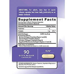 Nature's Truth Multi Collagen Peptides Capsules | Types I, II, III, V, X | 2000 mg | 90 Count | Keto Friendly | Non-GMO and Gluten Free Supplement