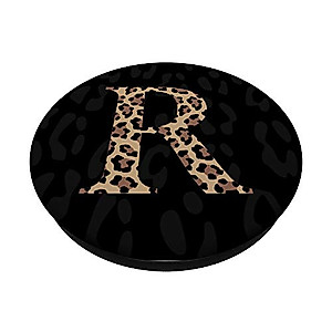 Black Leopard Print Cute Initial Letter R Monogram For Women PopSockets PopGrip: Swappable Grip for Phones & Tablets