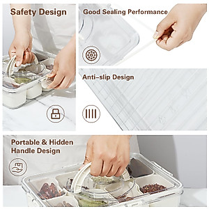 Divided Serving Tray with Lid and Handle - Snackle Box Charcuterie Container for Portable Snack Platters - Clear Organizer for Candy, Fruits, Nuts, Snacks - Perfect for Party, Entertaining