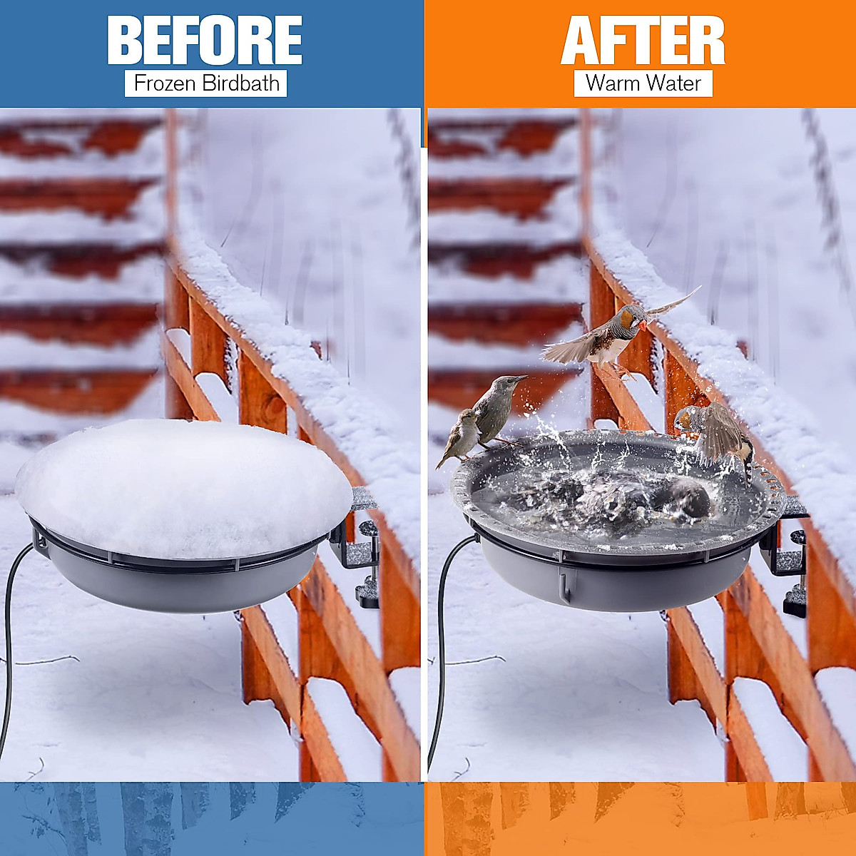 Heated Bird Bath, 75W Birdbath Water Heater with Thermostatically Controlled, Bird Bath Deicer Bird Feeder for Winter Outdoor Garden Yard Patio Lawn, with 3.94 Feet Electric Cord (Deck Mounted Style)