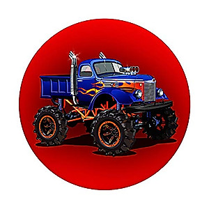 Boys Monster Truck With Flames Blue Red PopSockets Swappable PopGrip