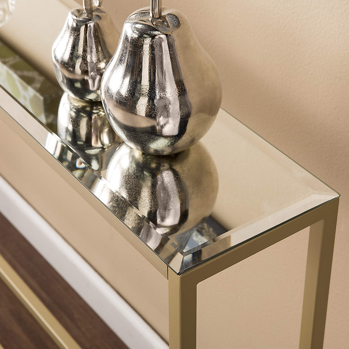 Furniture HotSpot Metal Skinny Console Table - Slim Profile w/Mirror Top (56x30)