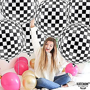 KatchOn, Black and White Checkered Balloons - 22 Inch, Pack of 6 | 4D Checker Balloons, Checkered Flag Balloons, Race Car Balloons | Checkered Flag Party Supplies, Race Car Birthday Party Supplies