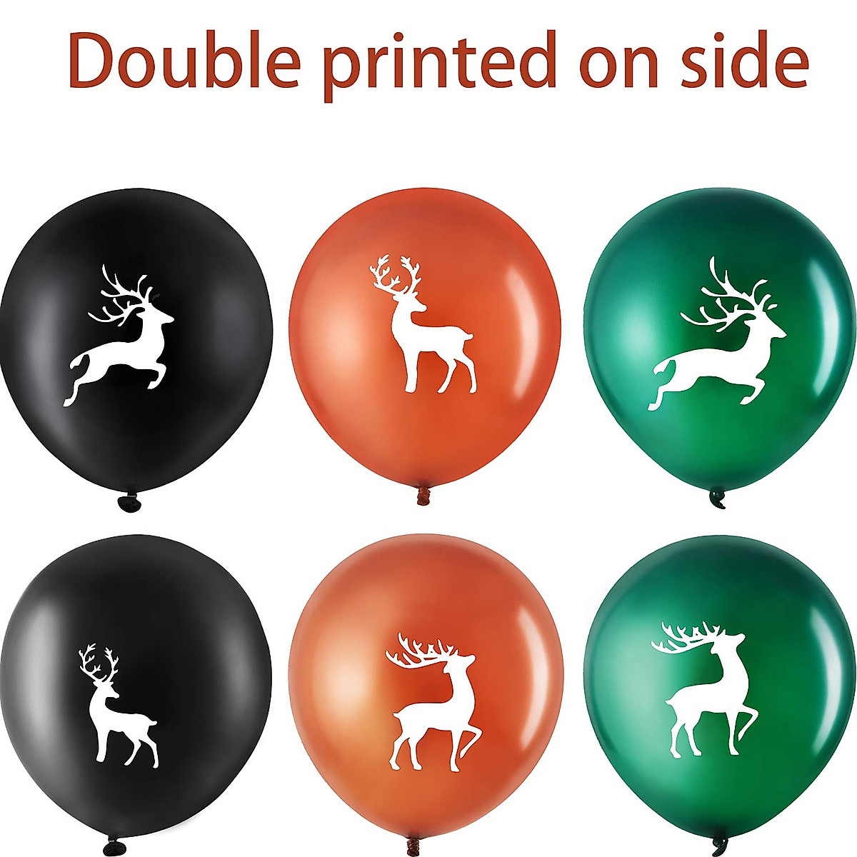 Elk Buck Deer Party Balloons Set, Includes 48 Pieces Woodland Latex Deer Balloon and 2 Rolls Black Band for Deer Party Favor Supplies Decoration Lumberjack Camo