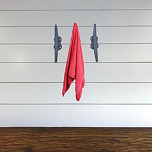 Wowser Blue Grey Boat Cleat Cast Iron Wall Hooks, Wall Mounted Decoration, Beach Themed Wall Décor, Set of 3, 5.75 Inches High