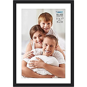 Icona Bay 11x17 Black Picture Frame Fits 16x10 Photos with Mat to 9x14 Image, Modern Style Wood Composite Poster Frame, Wall Mount Only, Bliss Collection