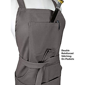 Sturdy Thick Professional Artist Apron, Cross Back + Fasten/Quick Release Buckle + 6 Pockets with 1 Zipper Pocket + 2 Towel Loops For Artist Kitchen, Adjustable M to XXL, 27"X31" - 100% Cotton Canvas