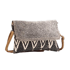 Myra Bag Pearl Grey Upcycled Canvas & Cowhide Small Crossbody Bag S-1490