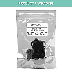 2Pcs DPDT 6 Pins 3 Position ON/Off/ON Black Rocker Toggle Switch for Car and Boat AC 20A/125V 16A/250V KCD2 by QTEATAK