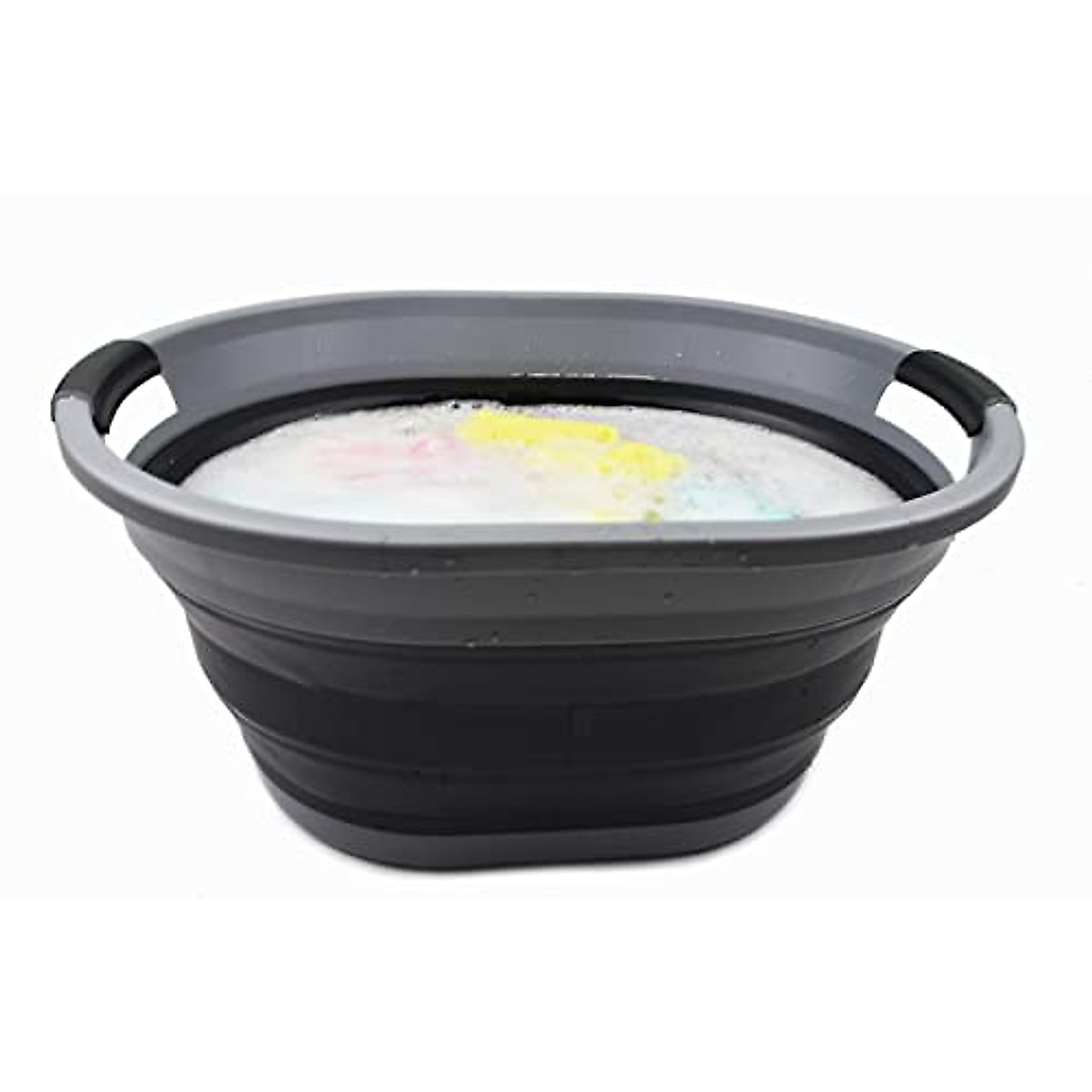 SAMMART 32L (8.4 gallon) Collapsible Plastic Laundry Basket - Foldable Pop Up Storage Container/Organizer - Portable Washing Tub - Space Saving Hamper/Basket, Water Capacity: 24L (1, Grey/Black)