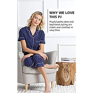 PajamaGram Capri Pajamas for Women - Cotton PJs Women, Polka Dot, Navy, L, 14-16