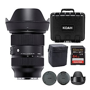 Sigma 24-70mm f/2.8 DG DN Art Zoom Full Frame E-Mount Lens Bundle with Software Suite, 64GB Extreme PRO SD Card and Hard Case with Customizable Foam (4 Items)