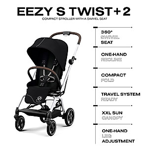 CYBEX Eezy S Twist +2 V2 Baby Stroller with 360° Rotating Seat for Infants 6 Months and Up - Compatible with CYBEX Car Seats, Moon Black
