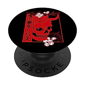 Japanese demon art face Skull devil oni harajuku aesthetic PopSockets PopGrip: Swappable Grip for Phones & Tablets