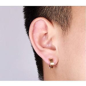 Stainless Steel Mens Womens Clip On Earrings Hoop Huggie Non-Piercing 3 Pairs (1 Pairs(gold))