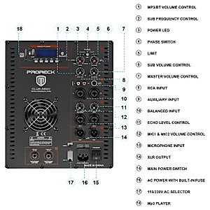PRORECK Club 3500 15 inch subwoofer 3000W DJ Powered PA Speaker System Combo Set with 8 Array Speakers，Bluetooth, USB, SD Card, Remote Control, for Meeting, Speeches, Churches, Performances, DJ Gig