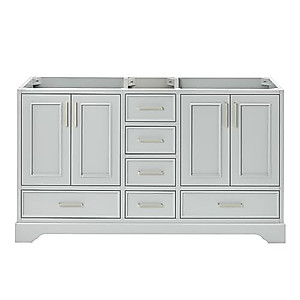 ARIEL Stafford 60" Grey Bathroom Vanity Base Cabinet, Double Sink Configuration, 4 Soft Closing Doors, 6 Full Extension Dovetail Drawers, Brushed Nickel