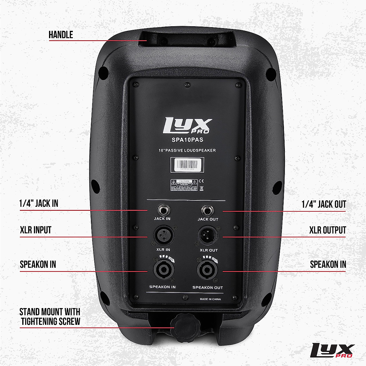 LyxPro 10" Inch Passive DJ PA Speaker System XLR,1/4,Speakon, Connections Daisy Chain Compatible, 8 Ohm, Lightweight, Stand Mountable,