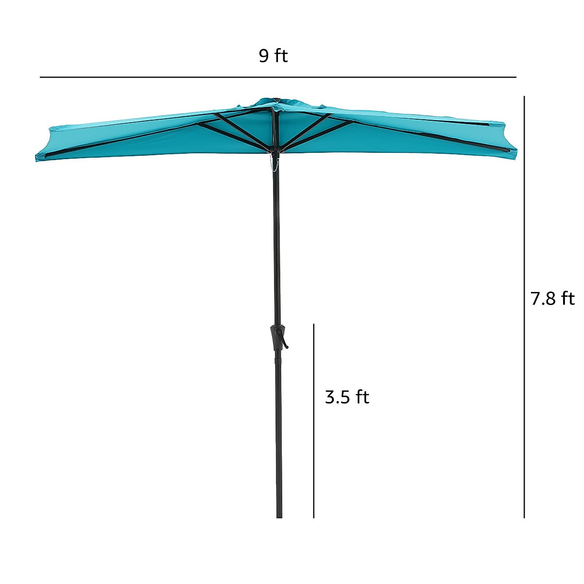 COBANA 9’ Half Round Patio Outdoor Umbrella with Crank for Deck, Balcony, Garden or Terrace Shade, Blue