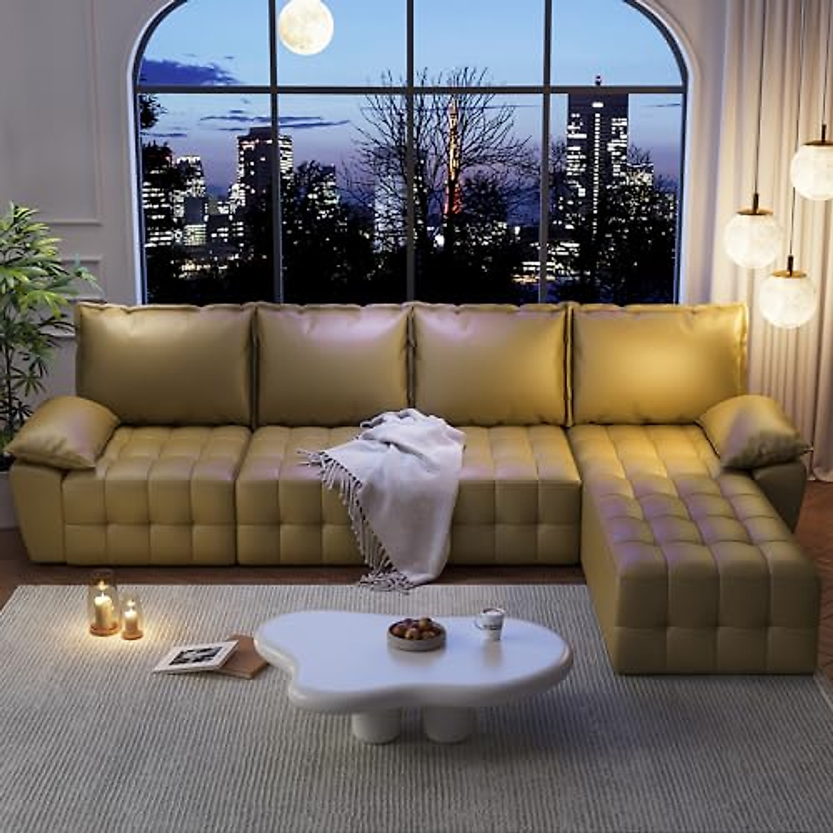 SILKIR Modular Convertible Sofa with Chaise Living Room Loveseat Couch Sectional, Polyurethane, 4seat L-Shape-1 Mustard Gold