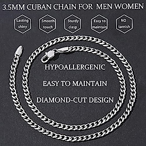 Fiusem 3.5mm Silver Colored Chains, Silver Plated Cuban Link Necklace for Men and Women, Stainless Steel 20 Inch