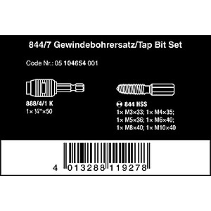 Wera 05104654001 844/7 Mm Tap Bit Set - Silver