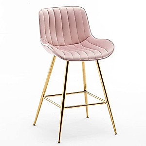 Whiterye Pink Bar Stools Set of 2, 24 Inch Counter Height Barstools with Back, Modern Bar Stools Gold Legs, Kitchen Stools for Island, (Pink).