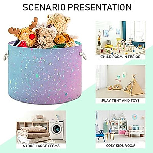 Large Storage Basket Unicorn Background with Rainbow Toy Storage Box Organizer Bins with Handles Laundry Hamper Basket for Home Decor