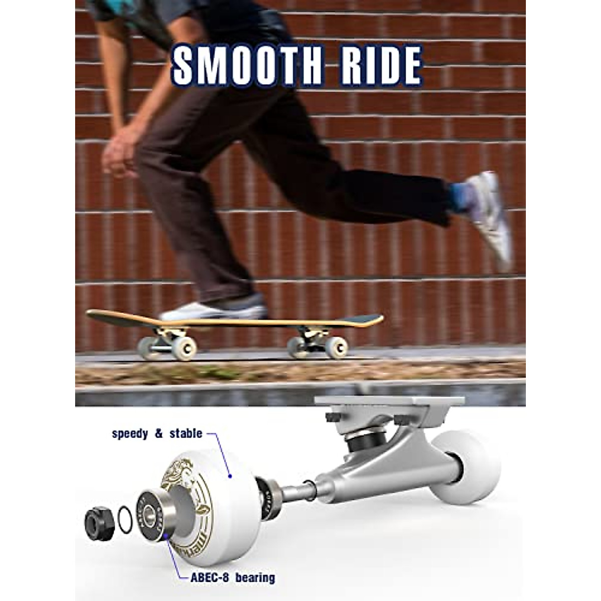 M Merkapa 31"x8" Skateboard for Adults Teens Youths Kids Beginners, 8 Layer Canadian Maple Double Kick Deck Concave Fit for Skateboarding, Cruising, Carving, Tricks (with T Tool)