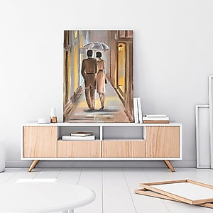 Abstract Couple Wall Art Male And Female Love City Fashion Modern Umbrella Street Lamp Under The Oil Canvas Wall Art Prints for Wall Decor Room Decor Bedroom Decor Gifts Posters 12x16inch(30x40cm) F