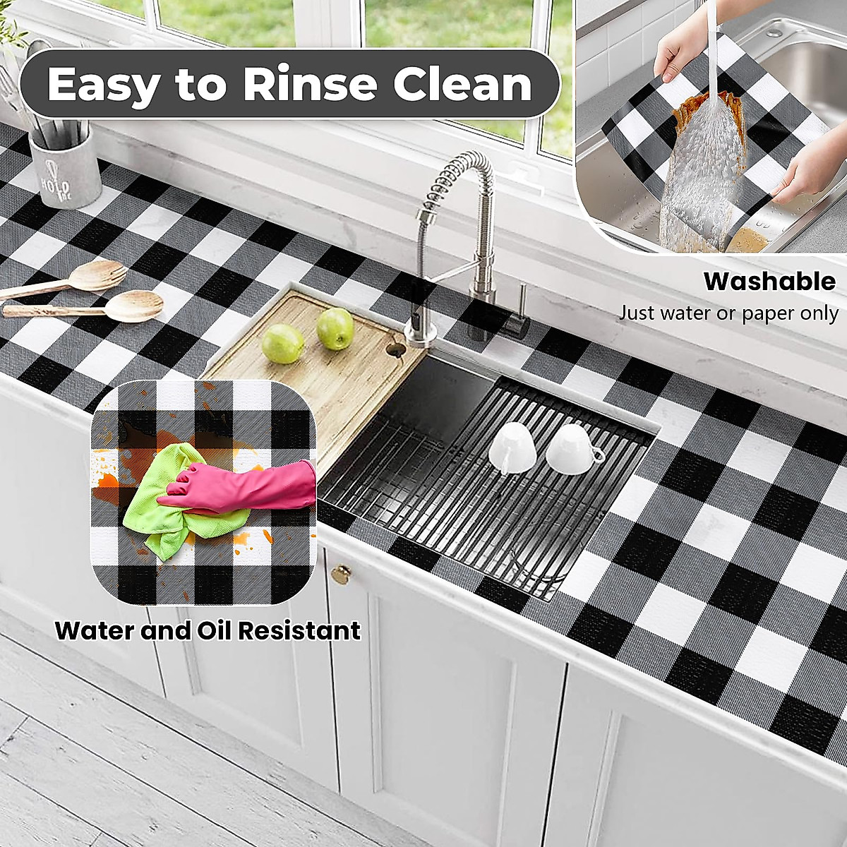 Shelf Liner for Kitchen Cabinets Non-Adhesive Drawer Liner Non-Slip Cabinet Liners Washable Thickened Mats for Cupboard, Tool Box, Shelves, Dorm Drawers, Pantry, 11.8In x 10FT, Black