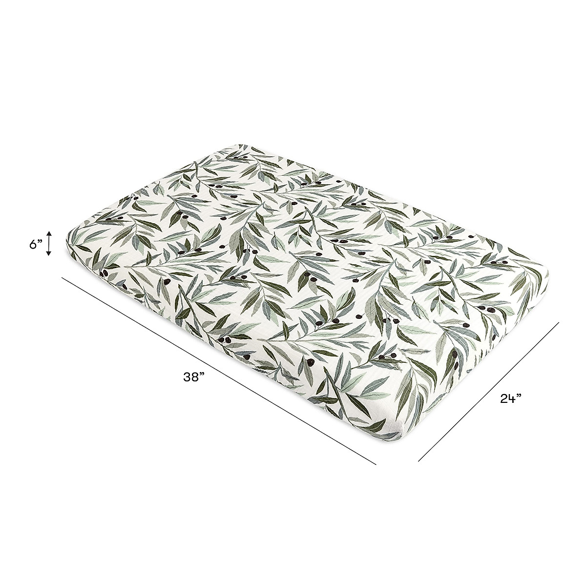 Babyletto 100% Organic Cotton Mini Crib Sheet, GOTS-Certified, Fitted 360°, Ultra-Soft and Breathable Muslin - Olive Branches