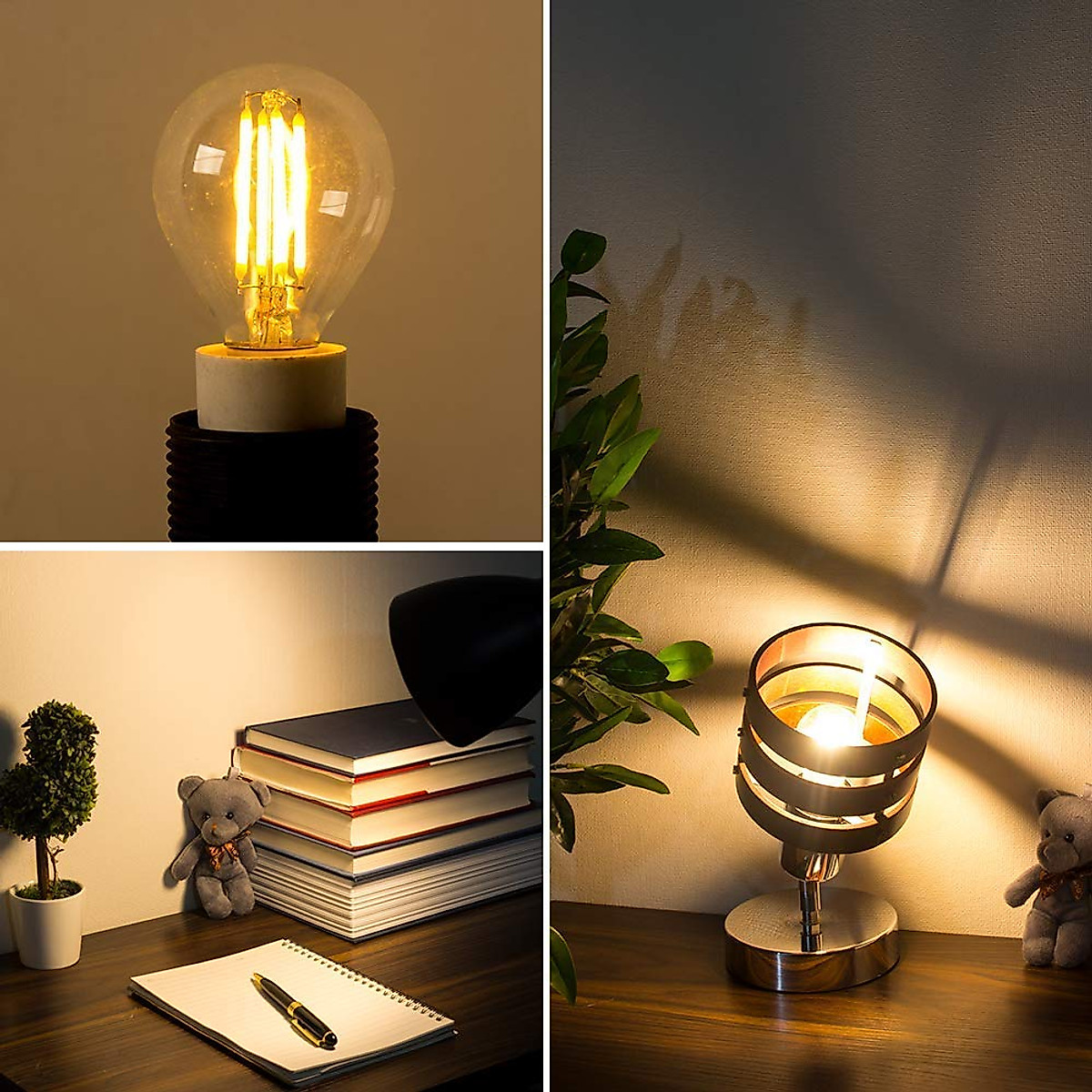 Lxcom Lighting E14 4W LED Filament Bulb Dimmable Vintage Edison Candle Light Bulb 4 Pack 2700K Warm White G45 Clear Glass Globe Lamp 400LM 40W Equivalent, AC 110V