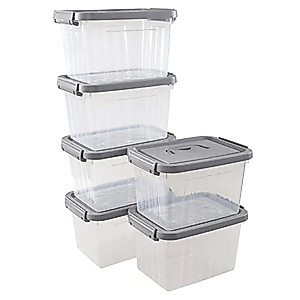 CadineUS 6-pack 6 Liter Plastic Boxes, Clear Storage Bins with Lids