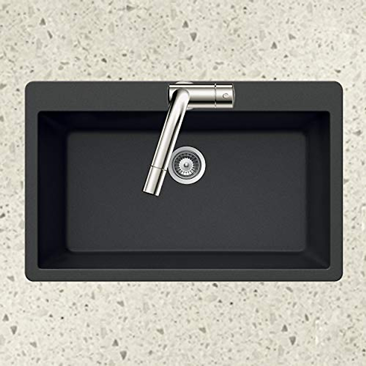 HOUZER V-100 MIDNITE Quartztone Series Granite Top Mount Large Single Bowl Kitchen Sink, Black