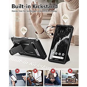 FNTCASE for Google Pixel 7 Case: Built-in Screen Protector & Kickstand | Extra Front Frame | Full-Body Dual Layer Rugged Belt-Clip Holster | Military Shockproof Cell Phone Protective Cover 5G - Black