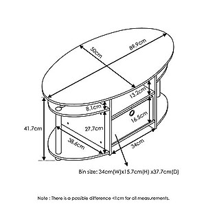 Furinno Jaya Simple Design Oval Coffee Table with Bin for Living Room, Walnut