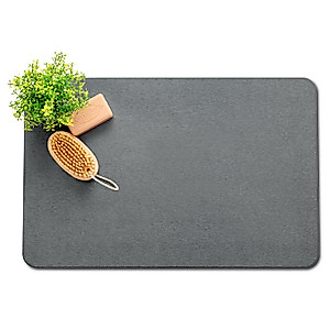 Plentio Stone Bath Mat, Non-Slip Natural Diatomaceous Earth Bath Mat, 23.5" x 15.5" Super Absorbent Quick Drying, Multifunctional Eco-Friendly Bath Stone Mat, Easy to Clean, Dark Gray